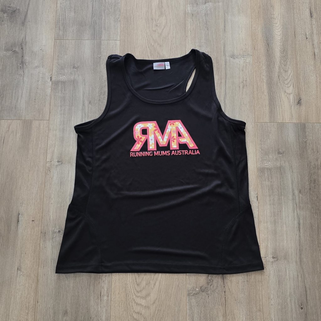 2025 RMA Black Flower Power Singlet - RUNNING MUMS AUSTRALIA